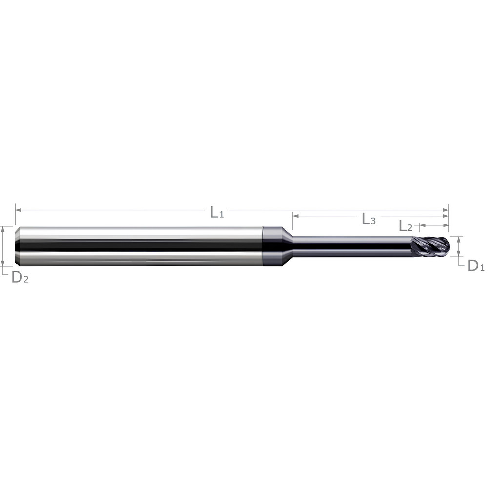 Harvey Tool - Ball End Mill: 0.0470" Dia, 0.0710" LOC, 6 Flute, Solid ...