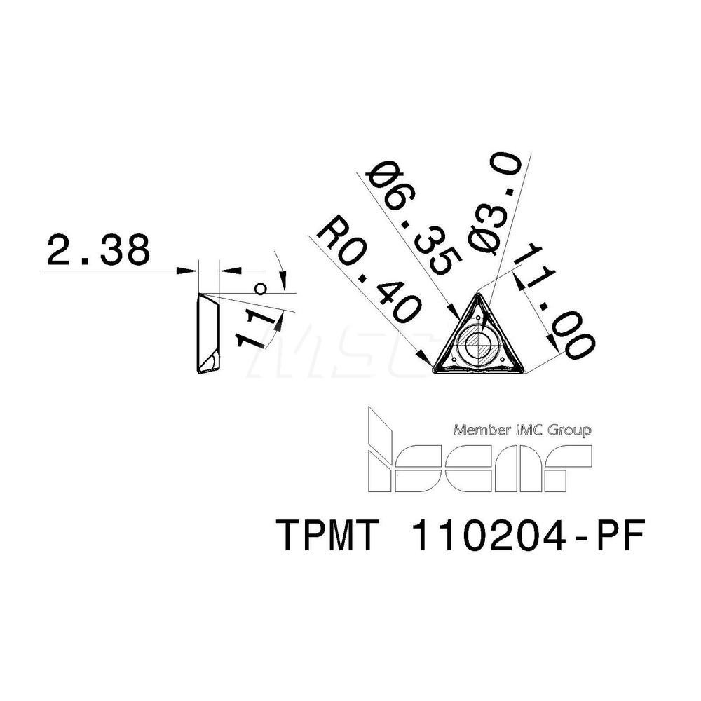 Iscar - Turning Insert: TPMT-2-1-PF IC9250, Carbide | MSC Direct