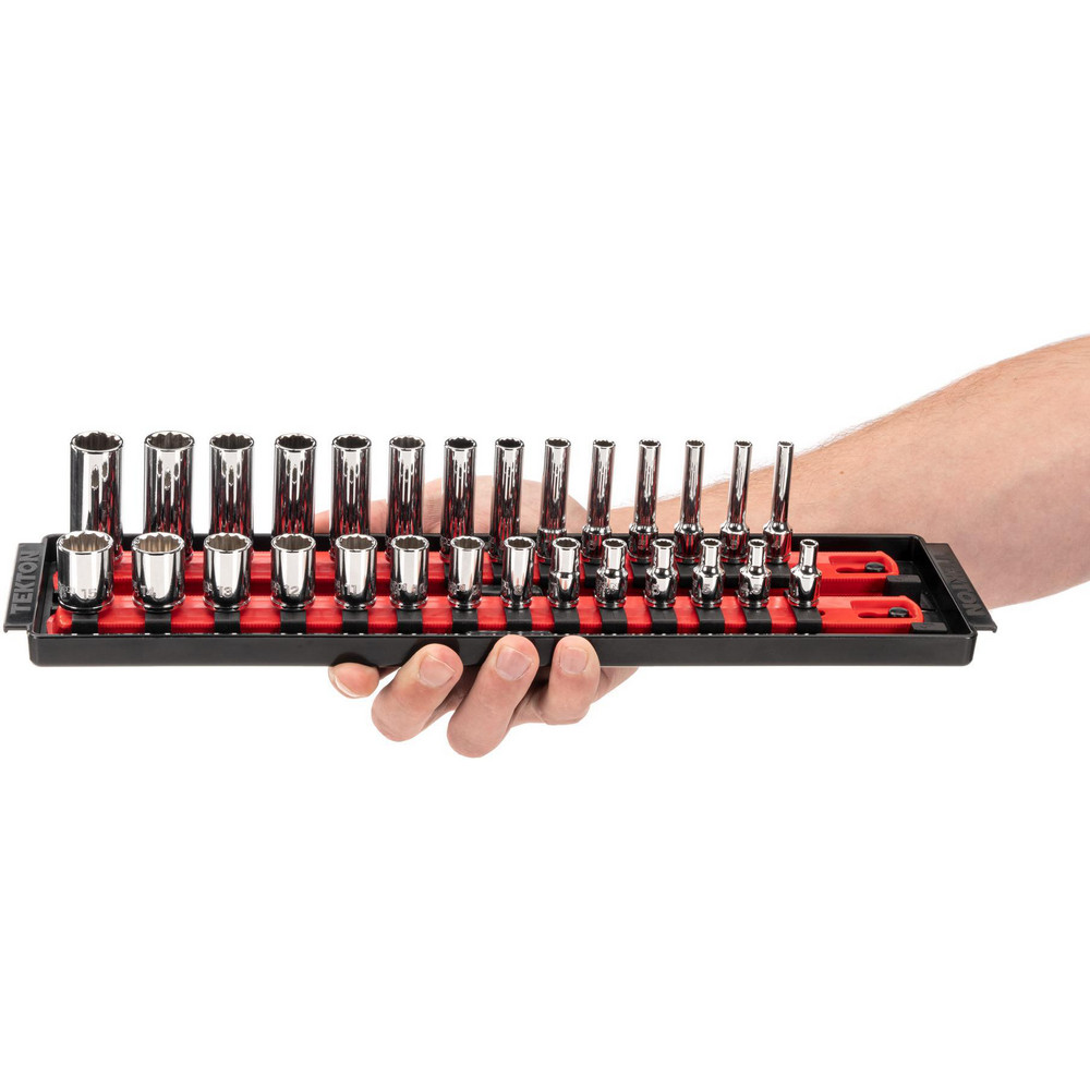 Tekton - Socket Set: Deep & Standard, 50 Pc, 1/4" Drive, 1/64" Min, 9/ ...