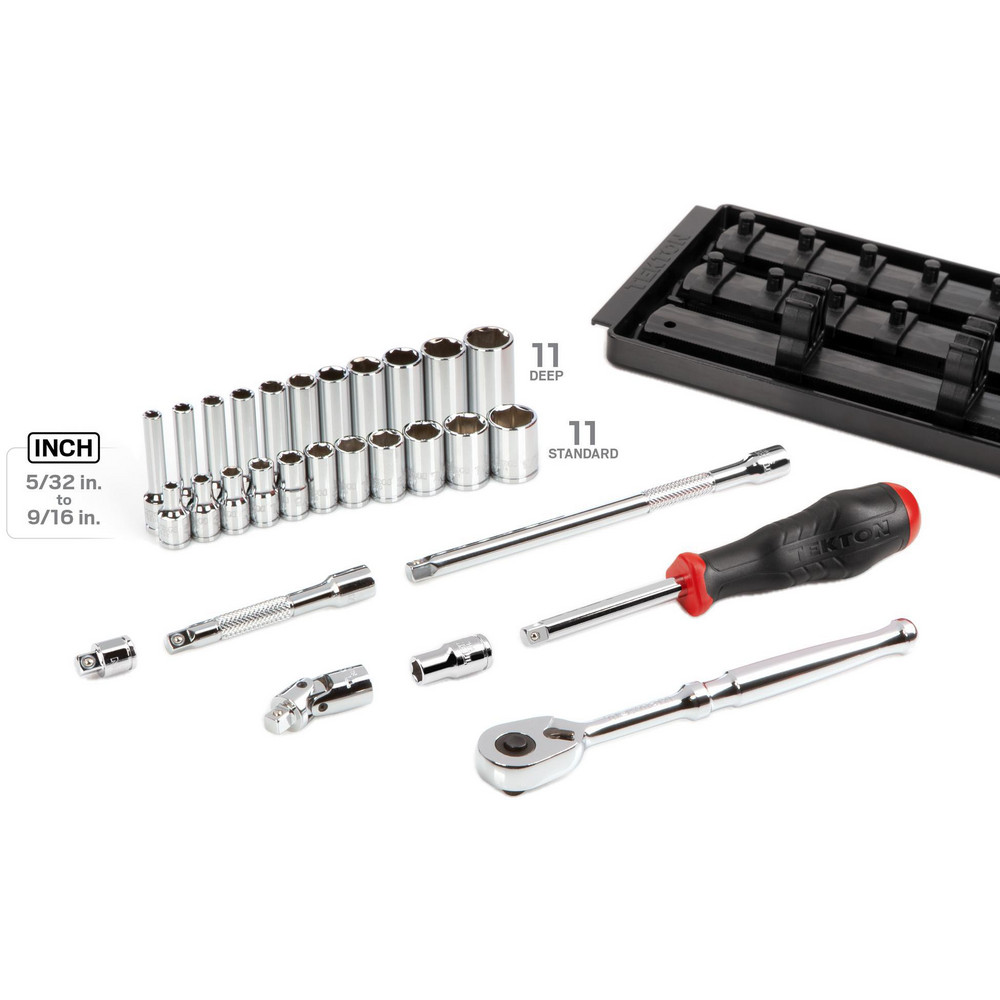 Tekton - Socket Set: Standard, Deep & Ratchet & Socket Set, 29 Pc, 1/4 ...