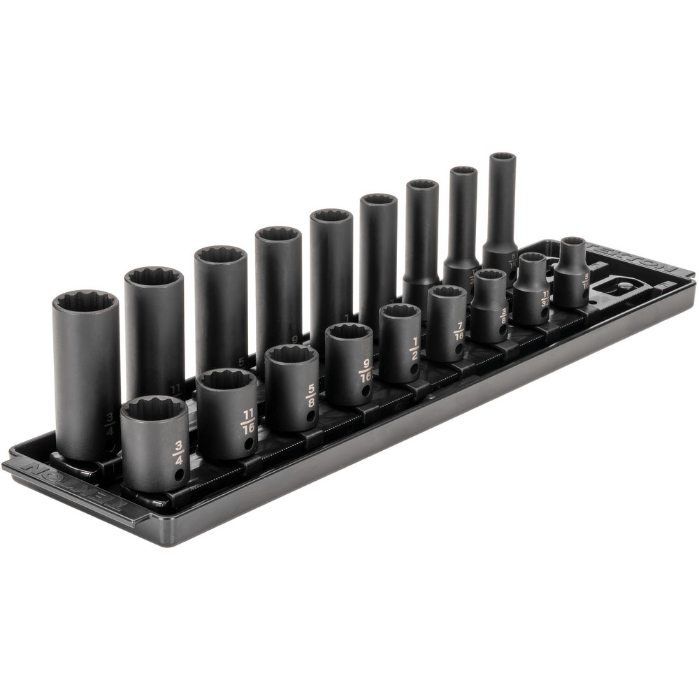 Tekton - Socket Set: Deep, Impact & Standard, 18 Pc, 3/8" Drive, 5/16 ...