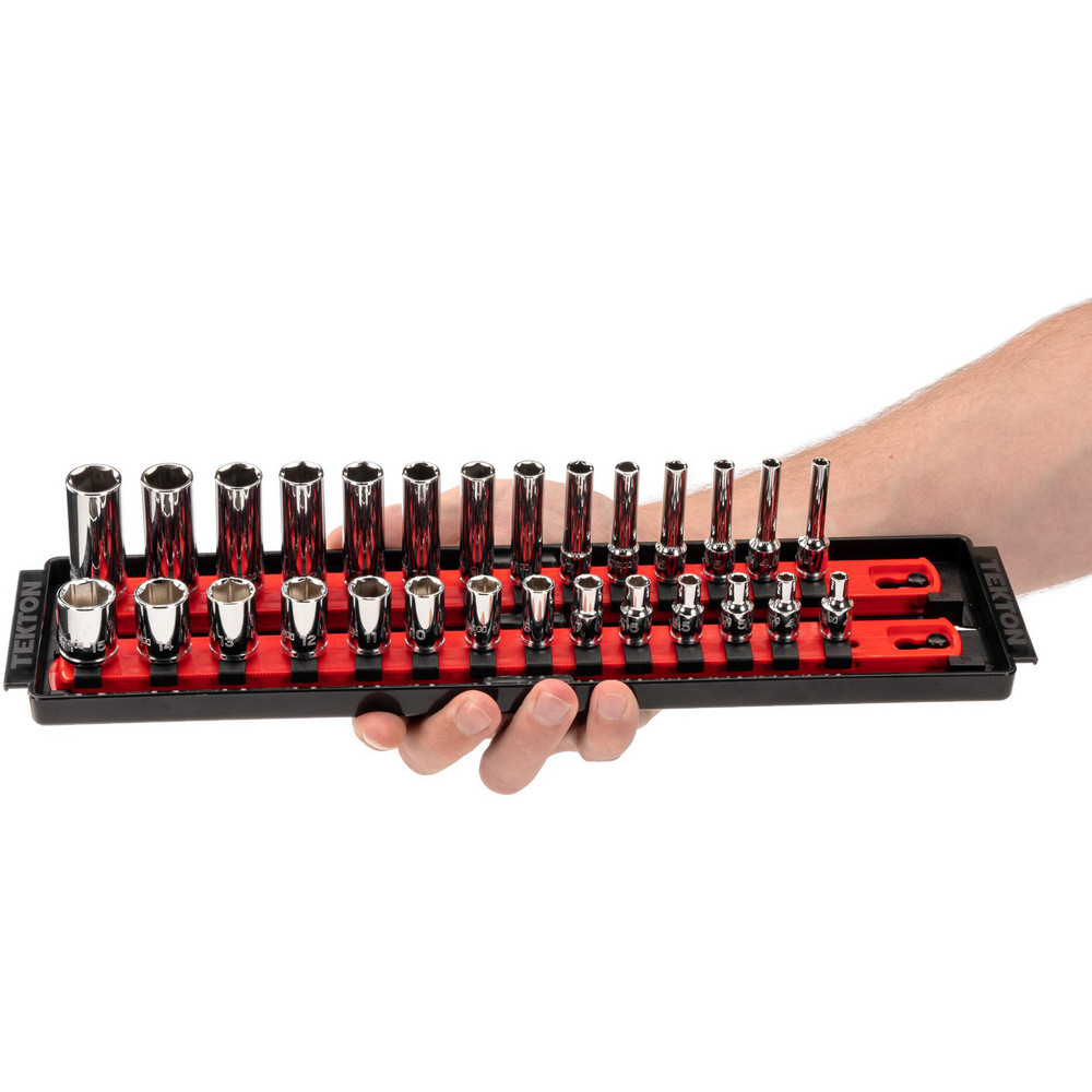 Tekton - Socket Set: Deep & Standard, 50 Pc, 1/4" Drive, 1/64" Min, 9/ ...