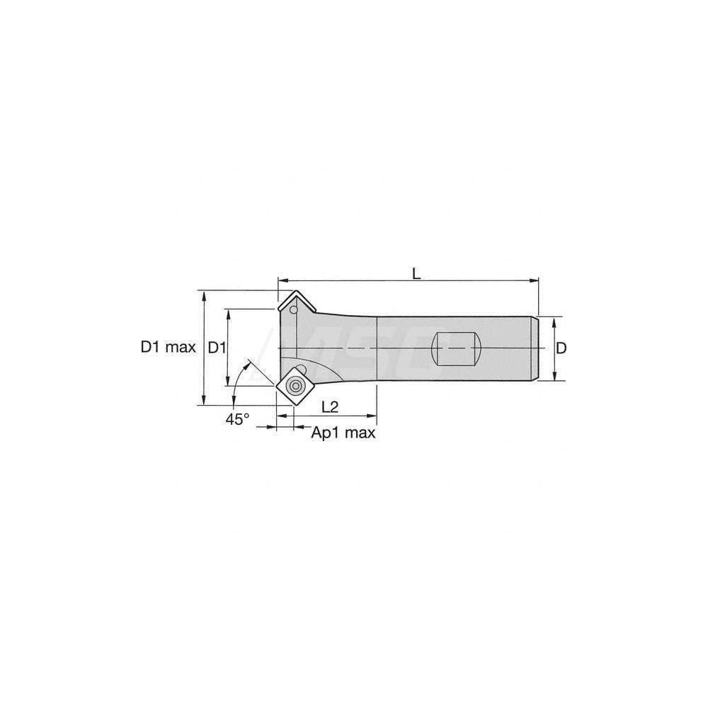 Kennametal - 45° Lead Angle, 0.7" to 1.137" Cut Dia, 19.05mm Shank Dia ...