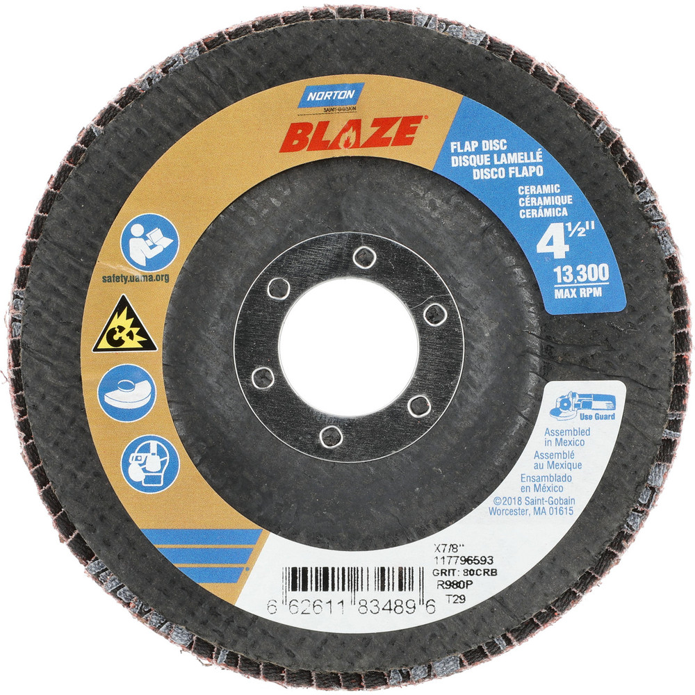 Norton - Flap Disc: 4-1/2" Dia, 7/8" Hole, 80 Grit, Ceramic Alumina ...