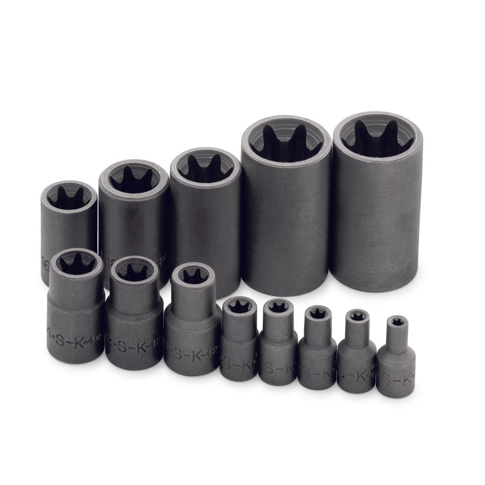 SK - Socket Set: Standard, 13 Pc, 1/2, 1/4 & 3/8" Drive, E4 Min, E24 ...