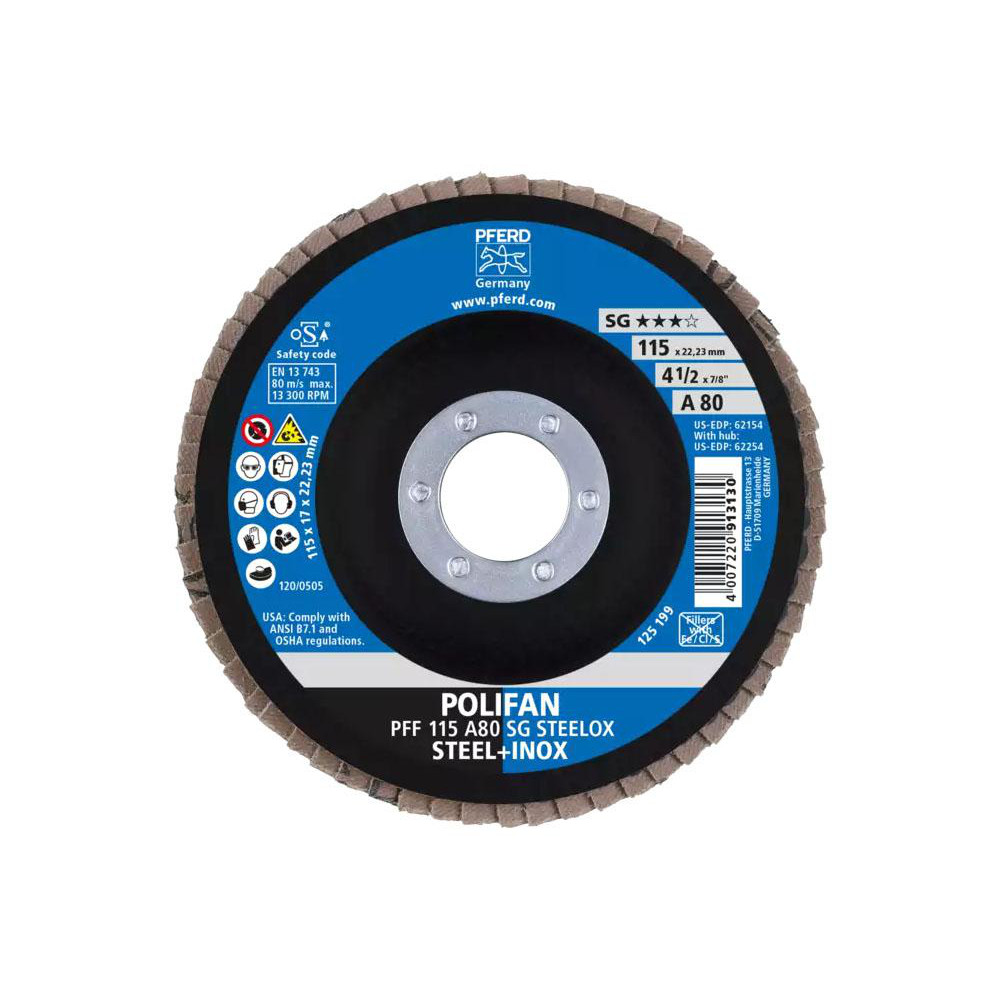 PFERD - Flap Disc: 4-1/2" Dia, 7/8" Hole, 80 Grit, Aluminum Oxide, Type ...