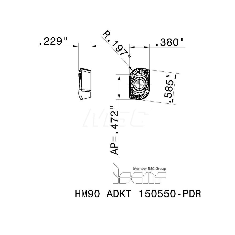 Iscar - Milling Insert: HM90 ADKT 150550-PDR, IC908, Solid Carbide ...