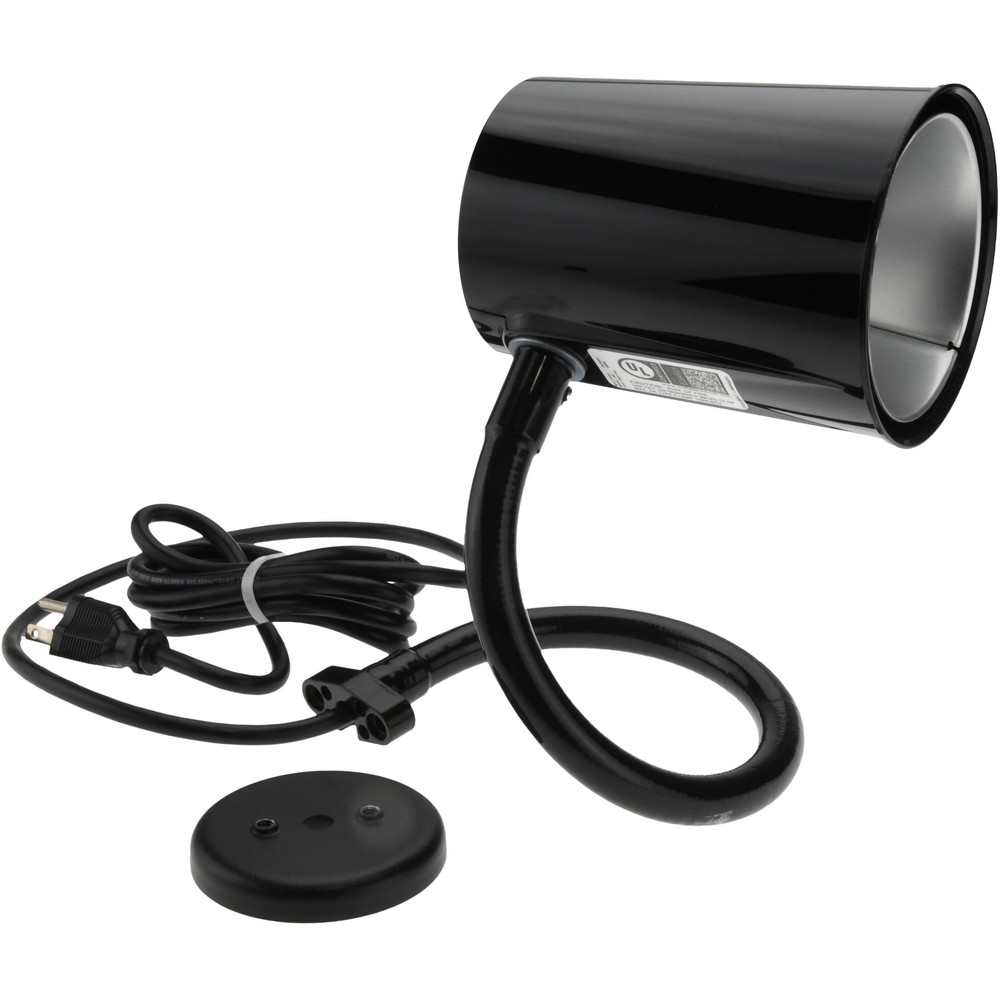 Task Light: Incandescent, 18" Reach, Gooseneck Arm, Black - 120V