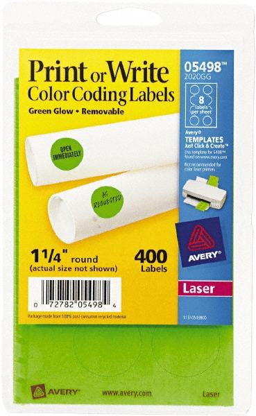 AVERY - Label Maker Label: Neon Green, Paper, 1-1/4" OAL, 1-1/4" OAW ...