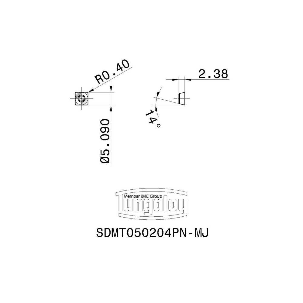 Tungaloy - Milling Insert: ANSI SDMT050204PN-MJ AH140, ISO SDMT050204PN ...