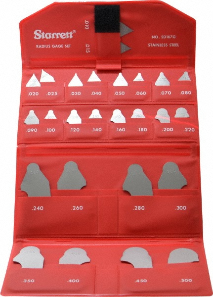 Starrett - 26 Pc, 0.01 to 0.5" Radius, Stainless Steel Radius Gage Set ...