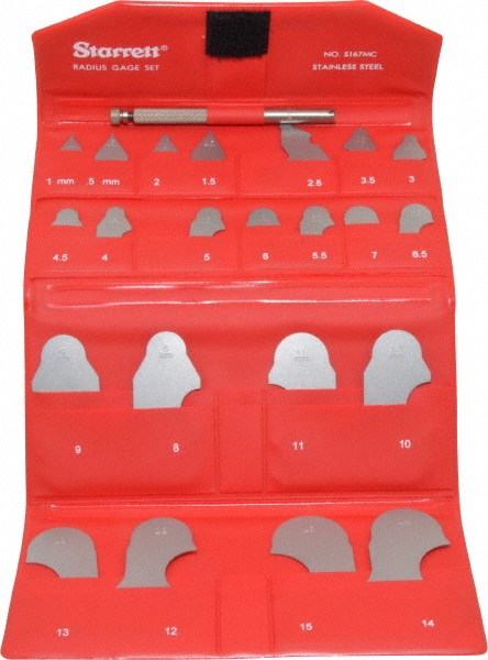 Starrett - 22 Pc, 0.5 to 15mm Radius, Stainless Steel Radius Gage Set ...