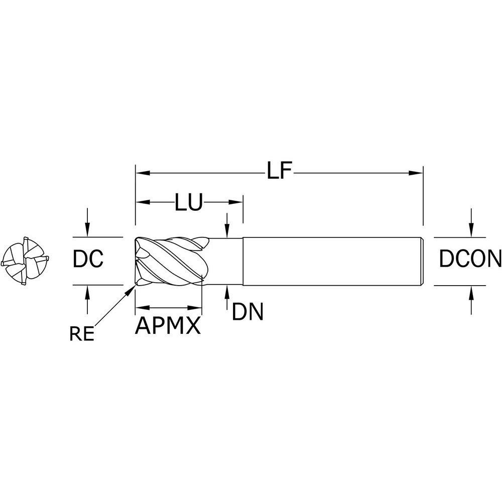 SGS - Corner Radius End Mill: 1/8" Dia, 5/32" LOC, 0.0100" Radius, 4 ...