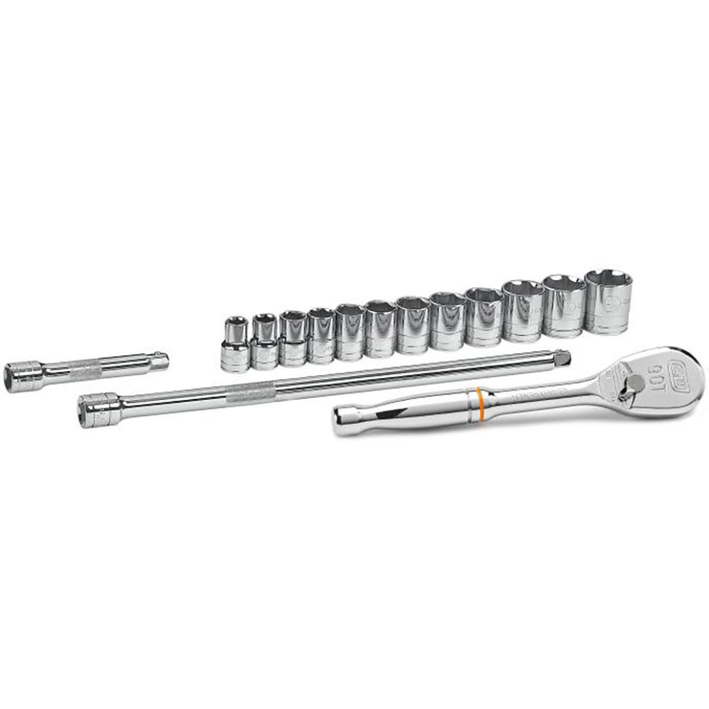 GEARWRENCH - Socket Set: Standard, 15 Pc, 1/2" Drive, 7/16" Min, 1-1/8 ...