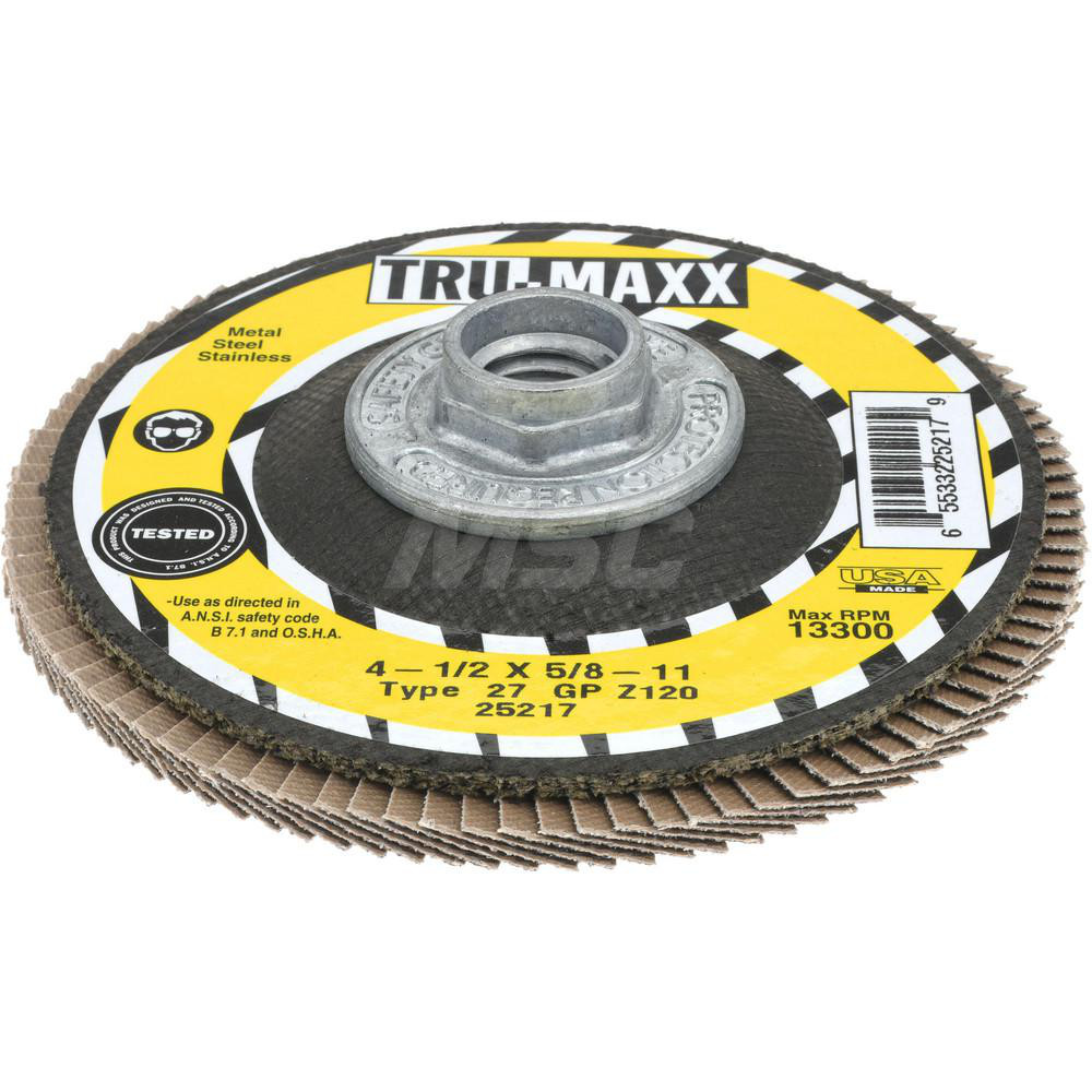 Tru-Maxx - Flap Disc: 4-1/2" Dia, 120 Grit, Zirconia Alumina, Type 27 ...