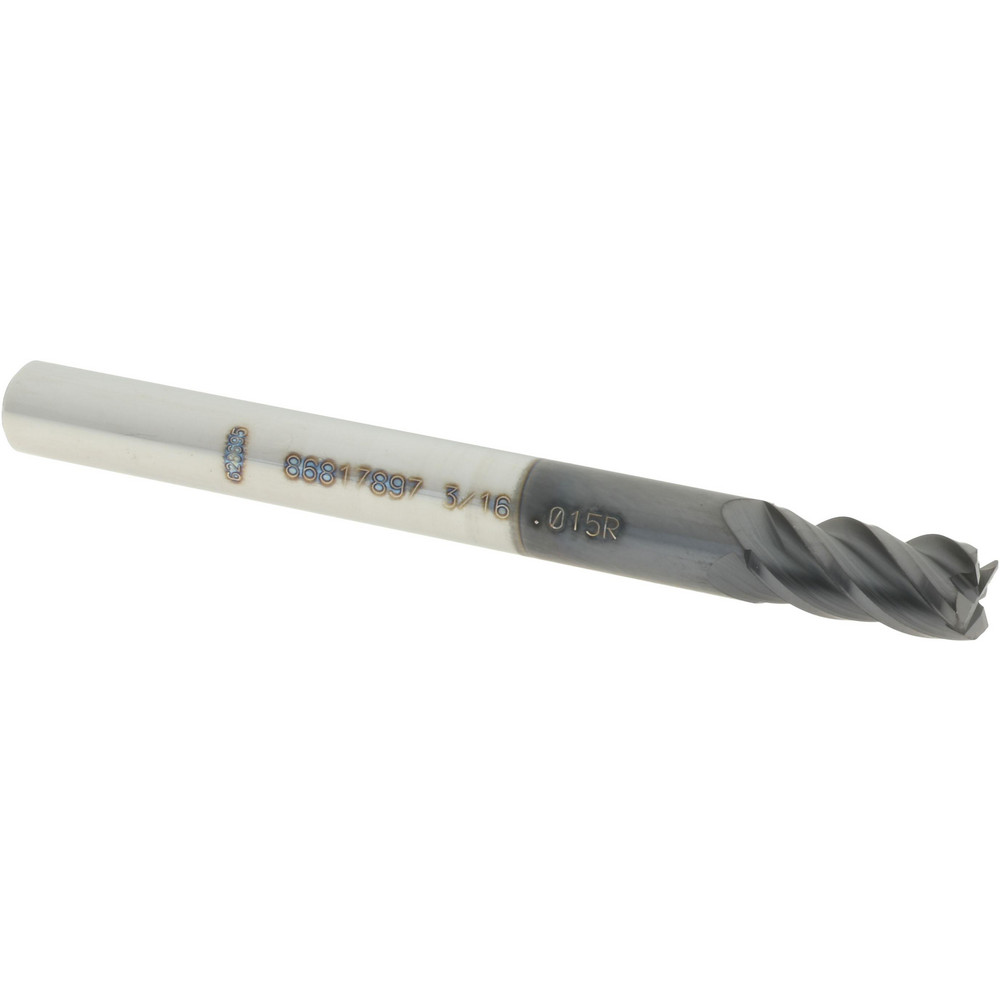 Accupro - Corner Radius End Mill: 3/16" Dia, 3/8" LOC, 0.0150" Radius ...