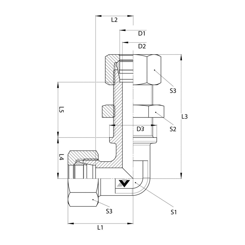 Brennan - Compression Tube 90 deg Elbow: M36x2, 20" Tube ID, 20 mm Tube ...