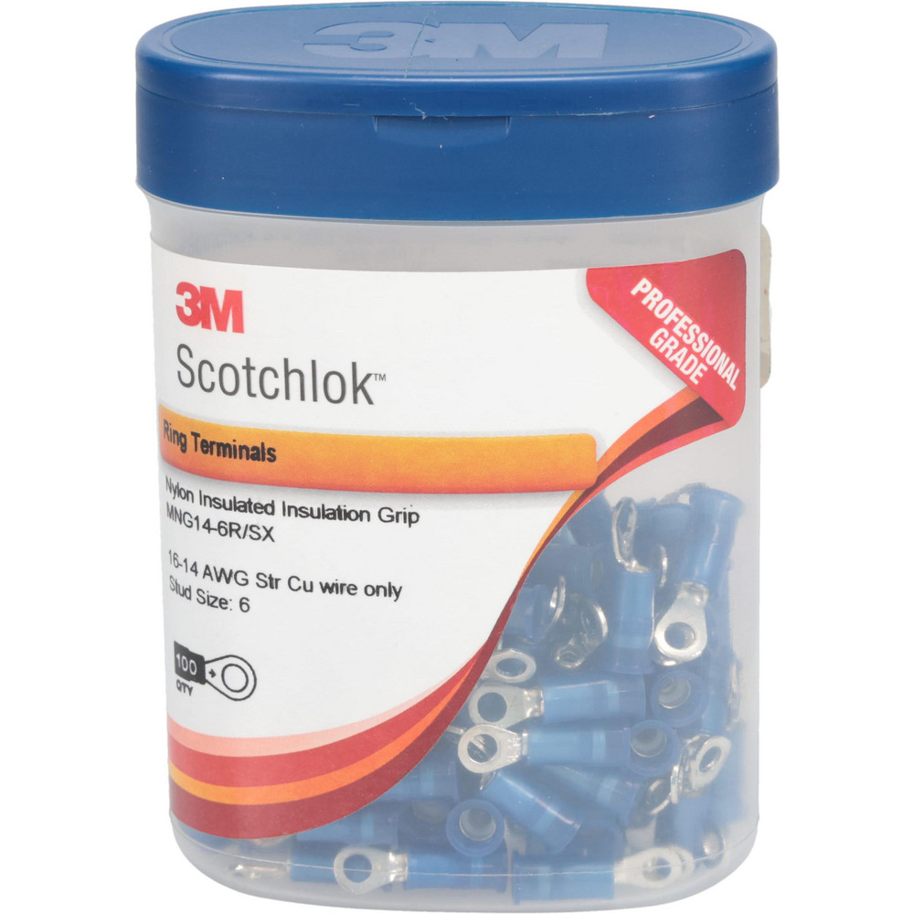 3M - Circular Ring Terminal: Partially Insulated, 16 to 14 AWG, Crimp ...