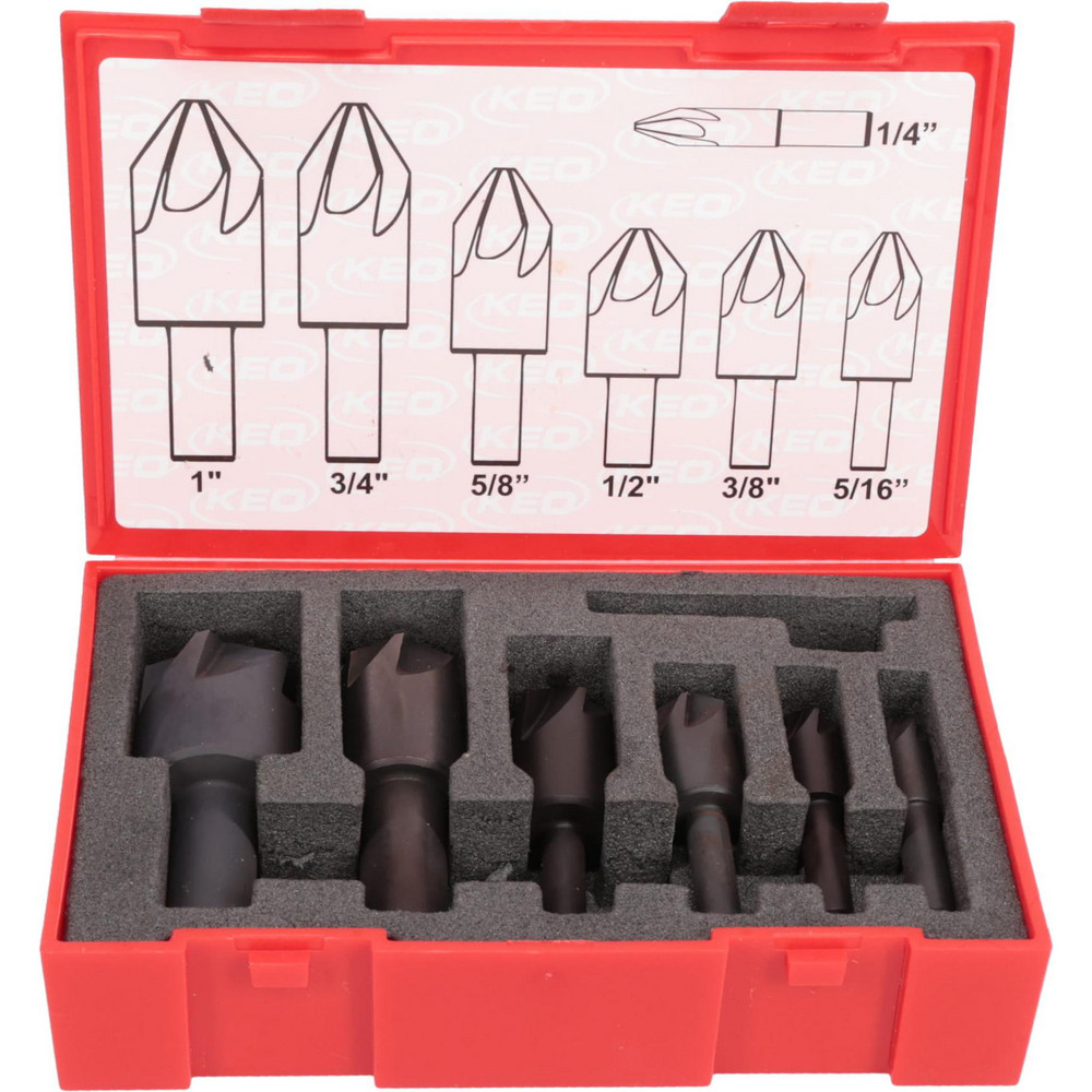 Keo - Countersink Set: 7 Pc, 1/4 to 1" Head Dia, 6 Flute, 90 deg ...