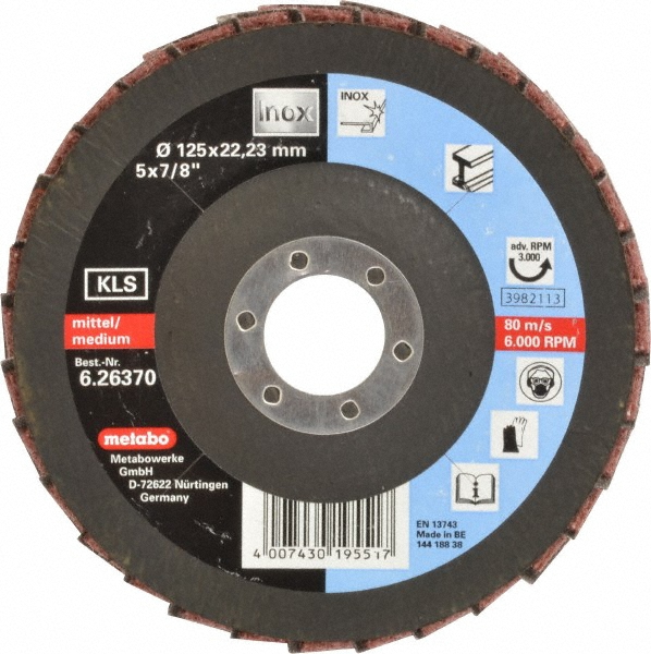 Metabo - Flap Disc: 5" Dia, 7/8" Hole, 120 Grit, Aluminum Oxide, Type ...