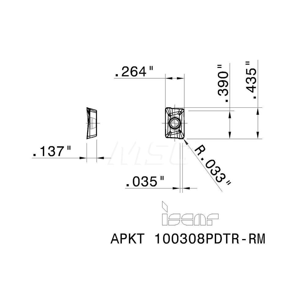 Iscar - Milling Insert: ANSI APKT 100308PDTR-RM IC928, ISO APKT ...