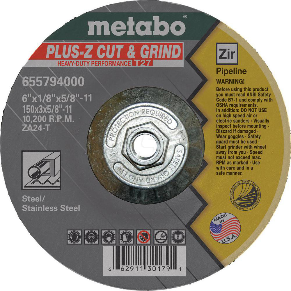 Metabo - Depressed-Center Wheel: Type 27, 6" Dia, 1/8" Thick, 5/8-11 ...