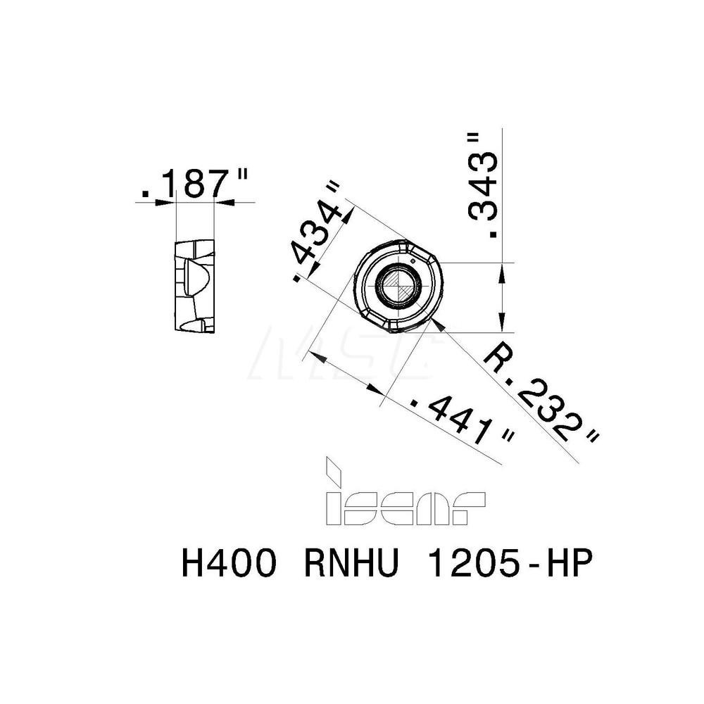 Iscar - Milling Insert: ANSI H400 RNHU 1205-HP IC330, ISO H400 RNHU ...