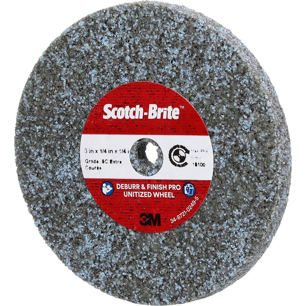 3M - Deburring Wheel: 3" Dia, 1/4" Face Width, 1/4" Hole, Density 9 ...