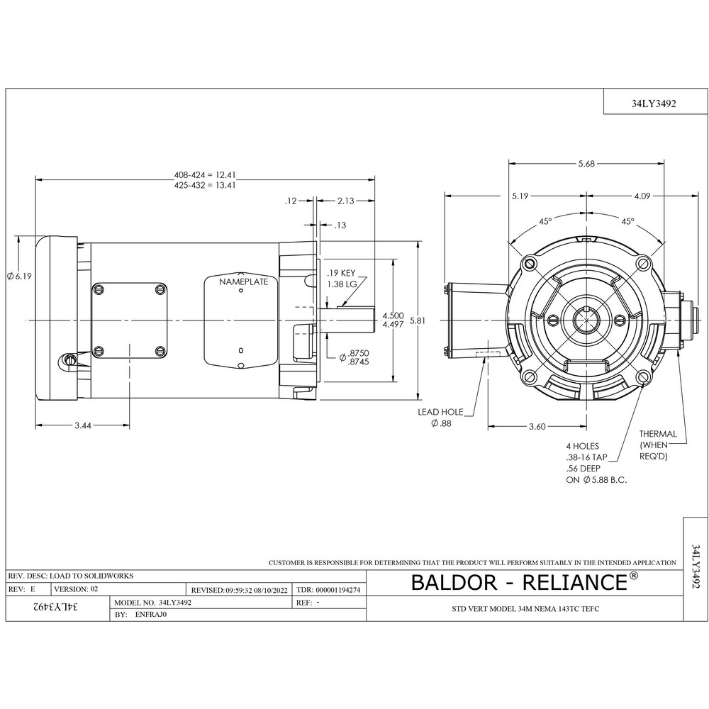 Baldor Reliance - Three Phase AC Motor: TEFC Enclosure | MSC Direct