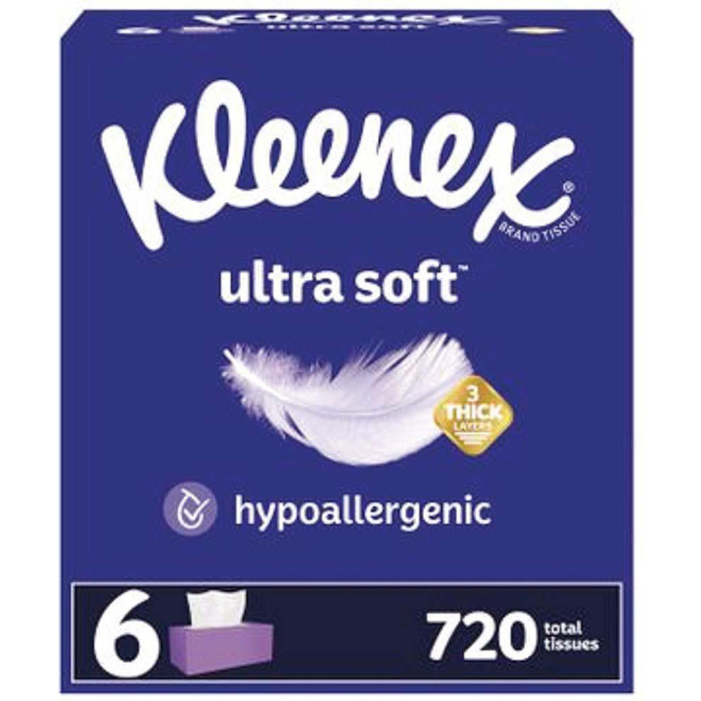Kleenex - Ultra Soft Facial Tissue, 3-Ply, White, 120/Box, 6 Boxes/Pack ...
