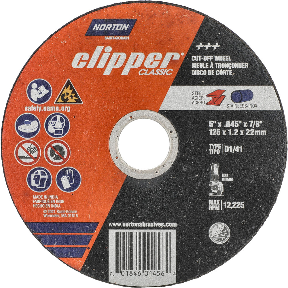 Norton - Cutoff Wheel: Type 1 (01/41), 5" Dia, 0.0450" Thick, 7/8" Hole ...