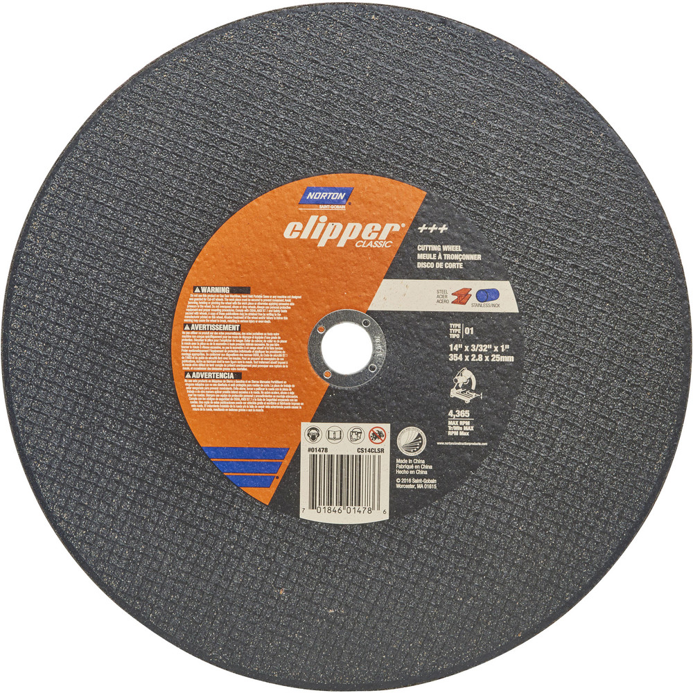 Norton - Cutoff Wheel: Type 1 (01/41), 14" Dia, 3/32" Thick, 1" Hole ...
