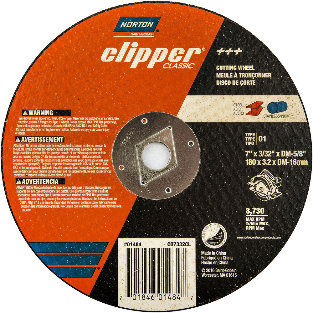 Norton - Cutoff Wheel: Type 1 (01/41), 7" Dia, 3/32" Thick, 5/8 DM ...