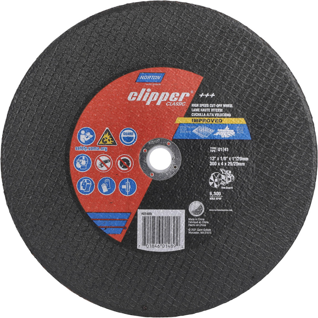 Norton - Cutoff Wheel: Type 1 (01/41), 12" Dia, 1/8" Thick, 1" Hole ...