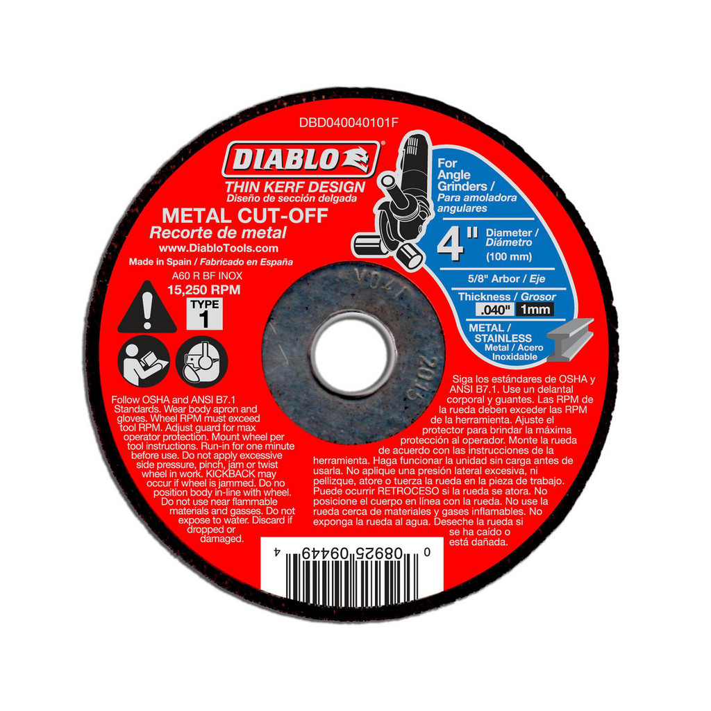 DIABLO - Cutoff Wheel: Type 1 (01/41), 4" Dia, 0.0400" Thick, 5/8" Hole ...