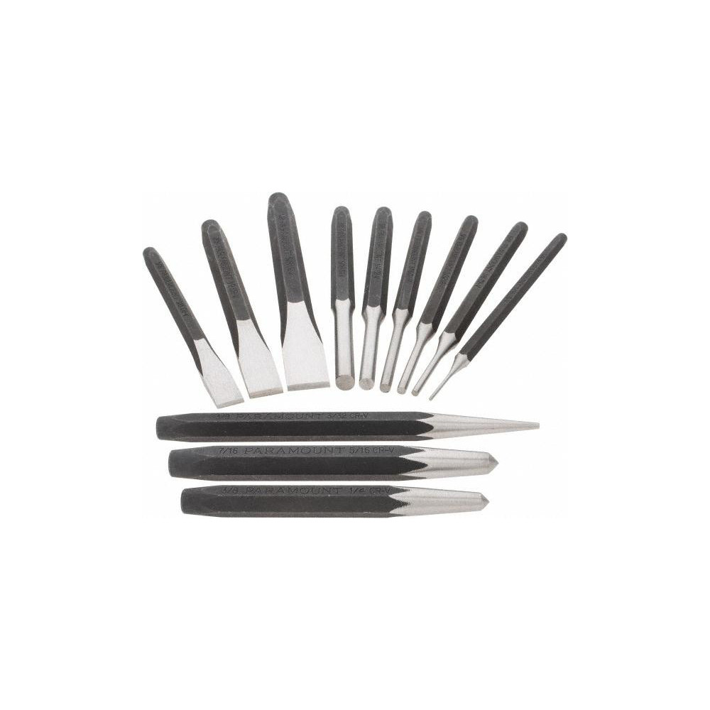 Paramount - Punch & Chisel Set: 12 Pc, 3/8 - 5/8" Chisel, 1/16 - 3/8 ...