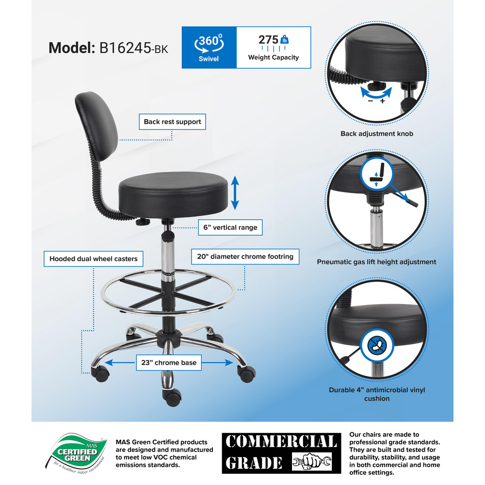 Boss Office Products - Adjustable Drafting Stool with Back and ...