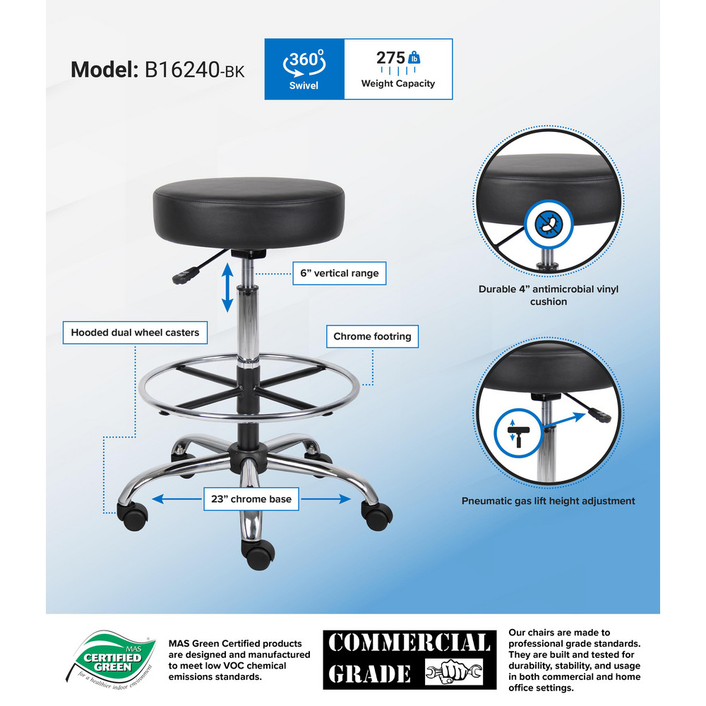 Boss Office Products - Medical/Drafting Stool: 28 to 34" Seat Height ...
