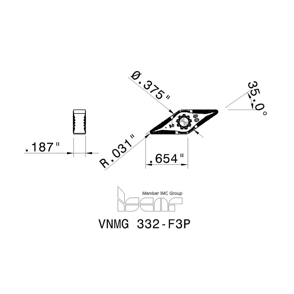 Iscar - Turning Insert: VNMG332-F3P IC8250, Carbide | MSC Direct