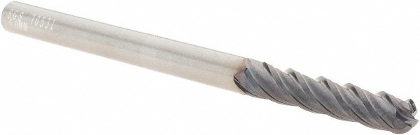 SGS - 5mm Diam, 25mm LOC, 4 Flute Solid Carbide Ball End Mill ...