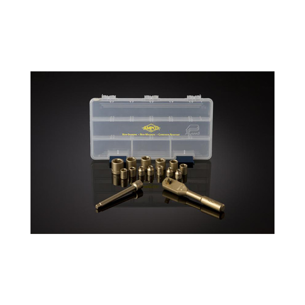 Ampco - Socket Set: Non-Sparking, 15 Pc, 1/4" Drive, 4.00 to 14.00 mm ...