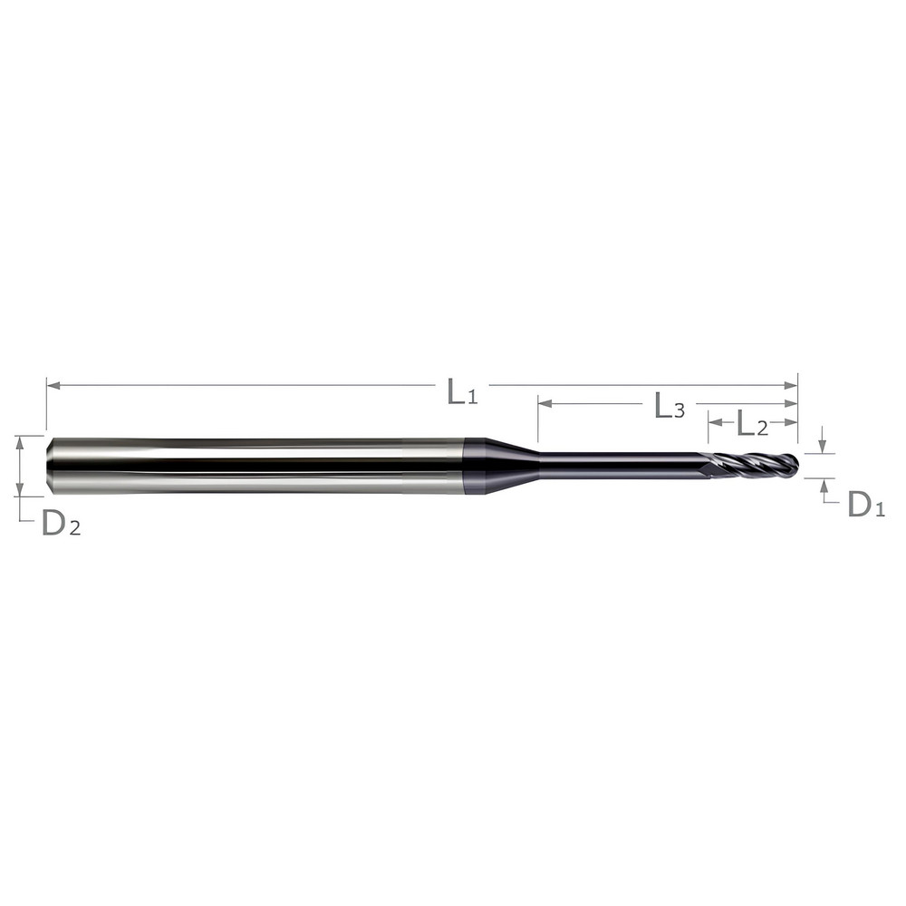 Harvey Tool - Ball End Mill: 0.0200" Dia, 0.0600" LOC, 2 Flute, Solid ...