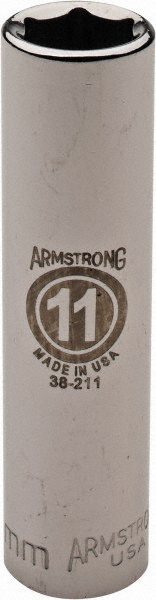 Armstrong - Deep Hand Socket: 3/8" Drive, 11.00 mm Socket, 6-Point ...