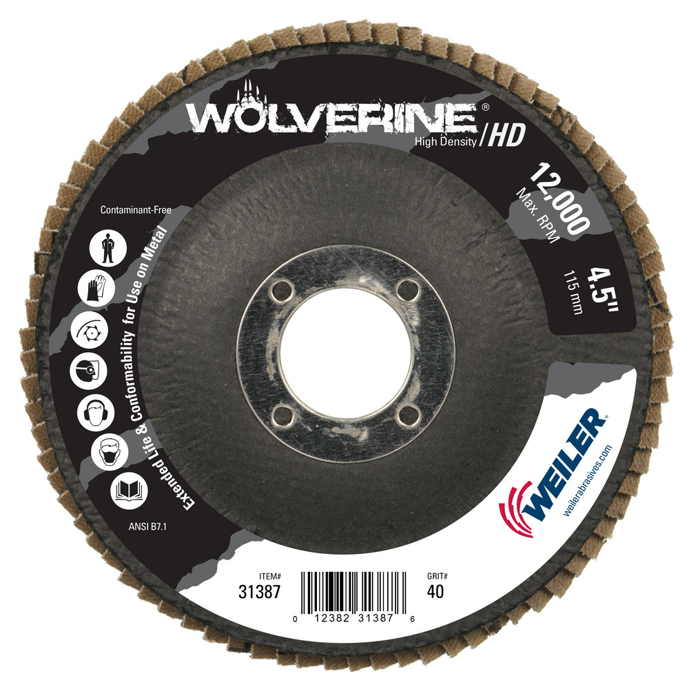 Weiler - Flap Disc: 4-1/2" Dia, 7/8" Hole, 60 Grit, Zirconia Alumina ...