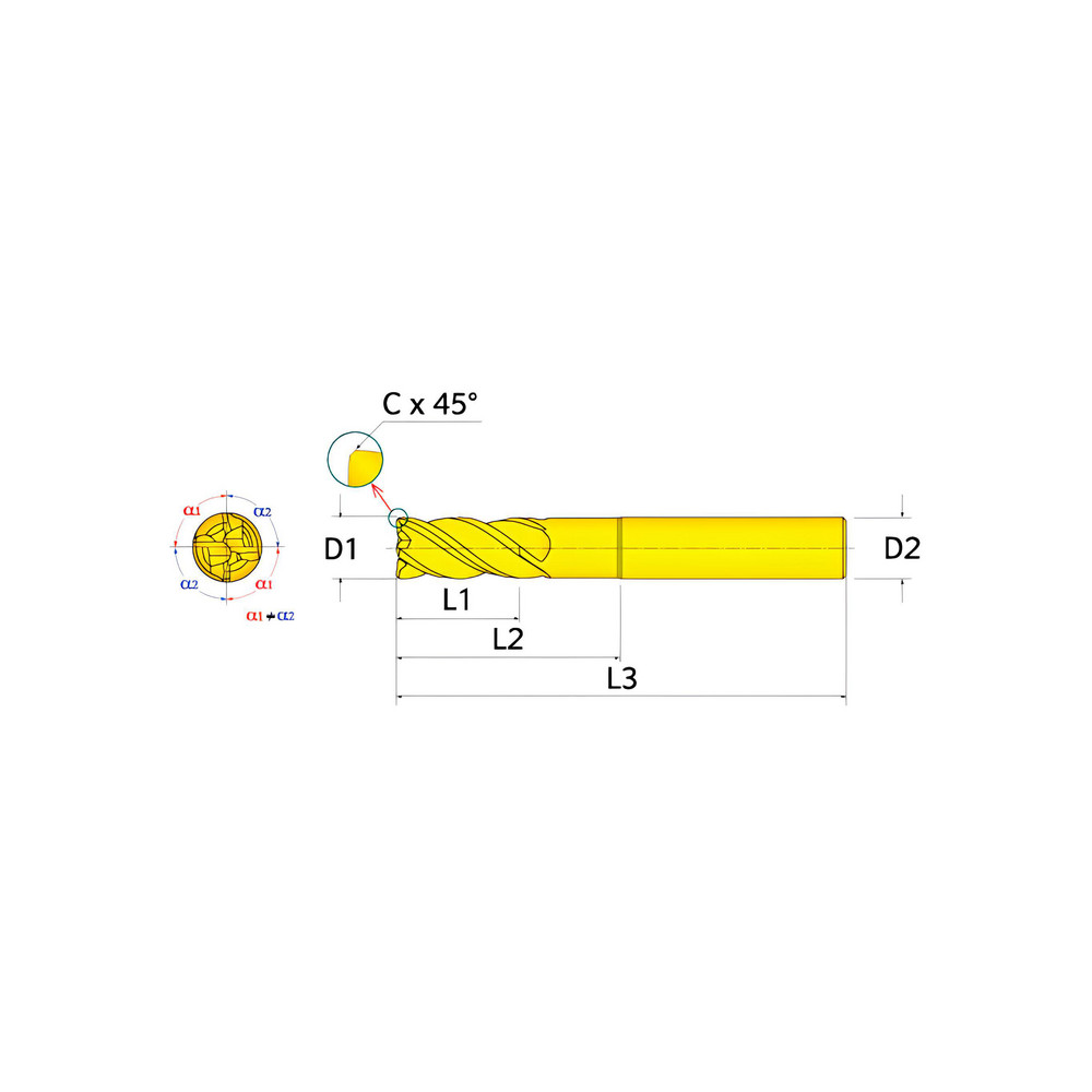 Ingersoll Cutting Tools - Corner Chamfer End Mill: 1/4" Dia, 5/8" LOC ...