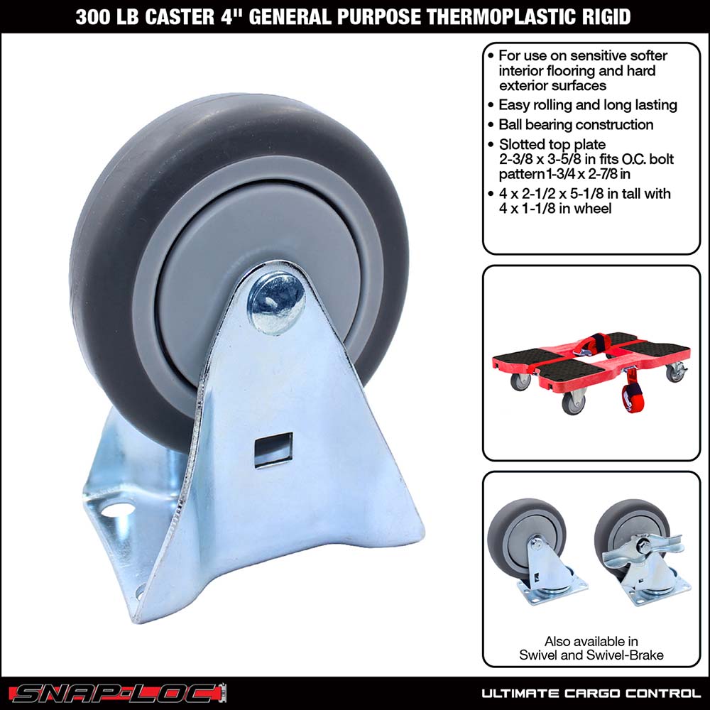 Snap-Loc - Specialty Casters; Type: Caster ; Style: Rigid ; Mount: Stem ...