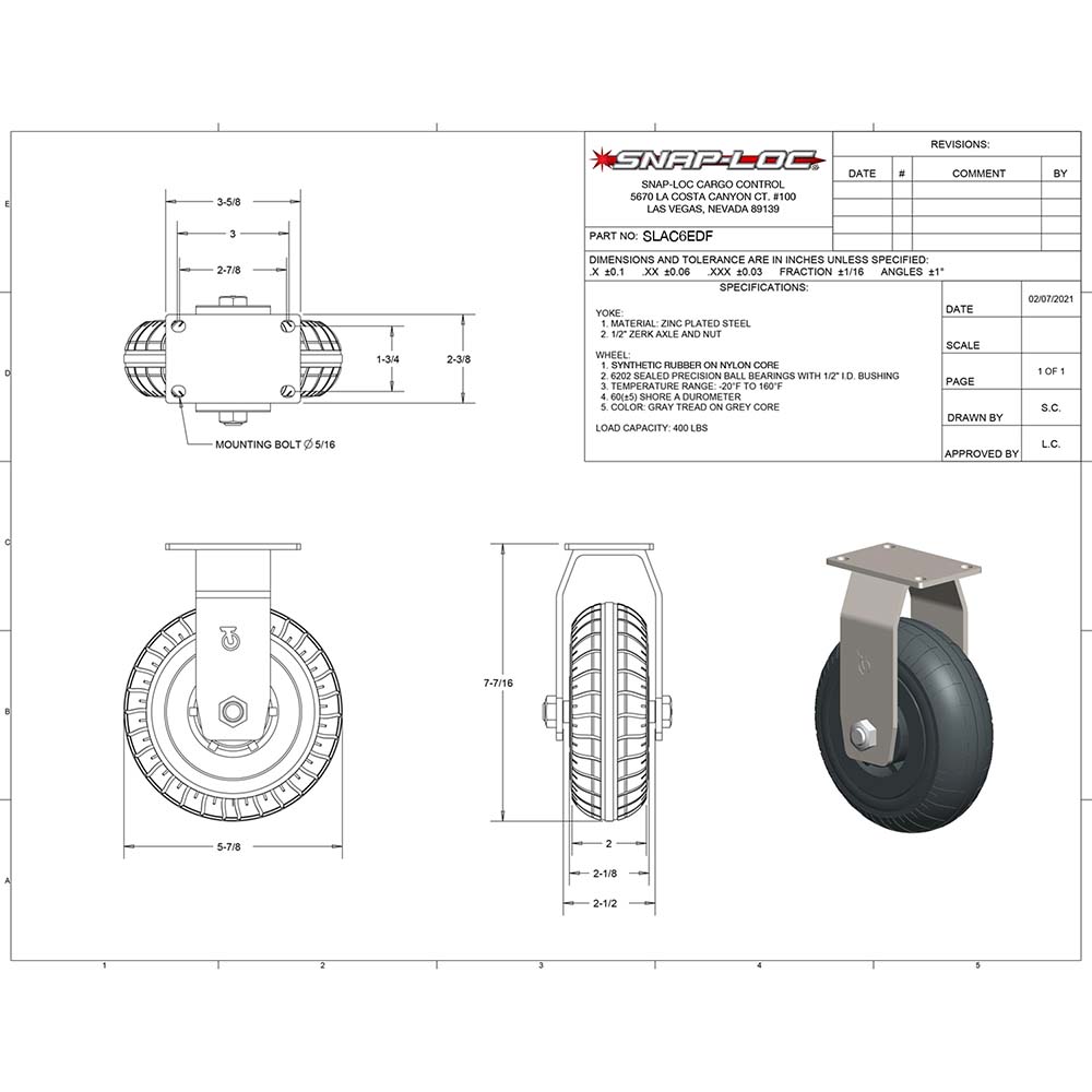 Snap-Loc - Specialty Casters; Type: Caster ; Style: Rigid ; Mount: Stem ...