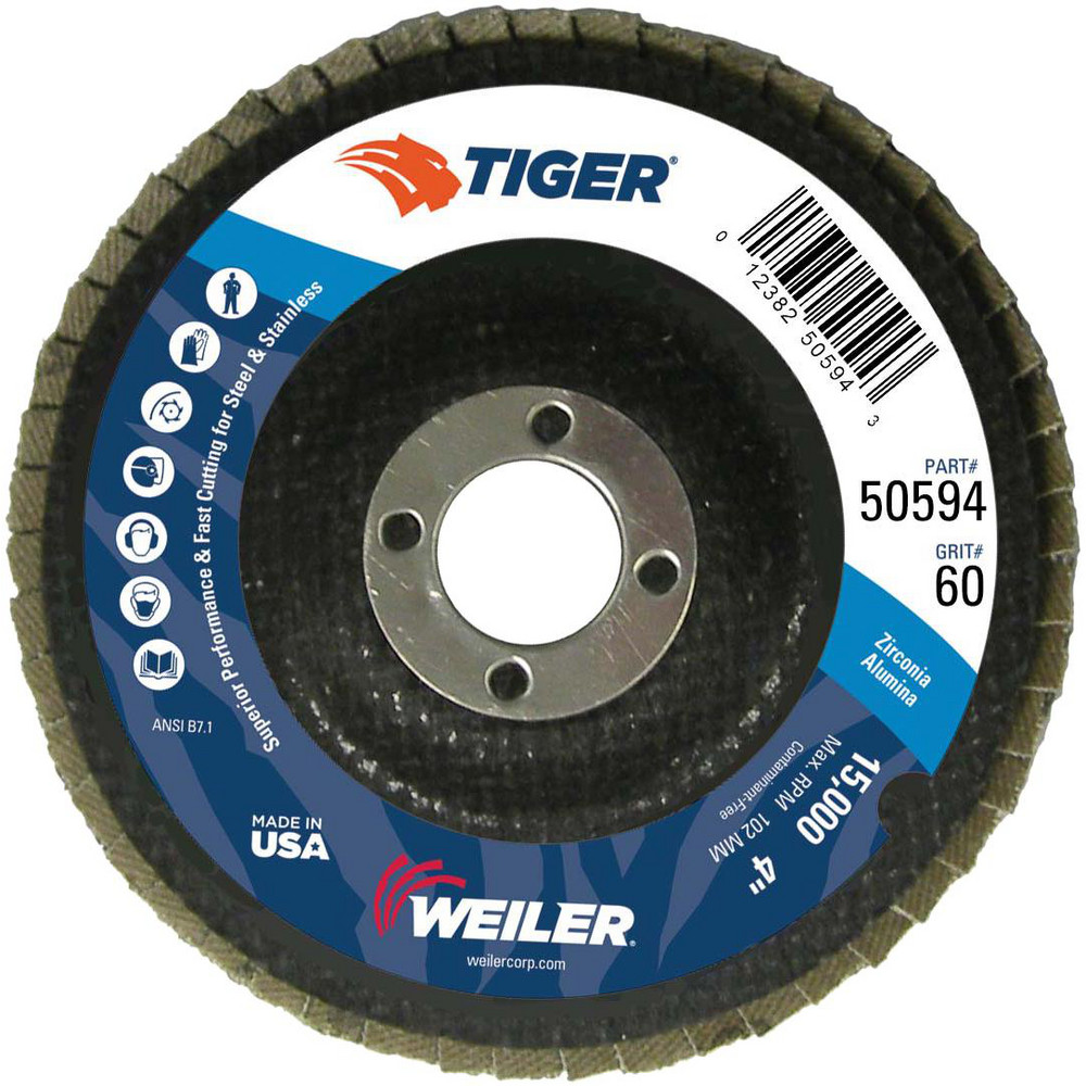 Weiler - Flap Disc: 4" Dia, 5/8" Hole, 60 Grit, Zirconia Alumina, Type ...