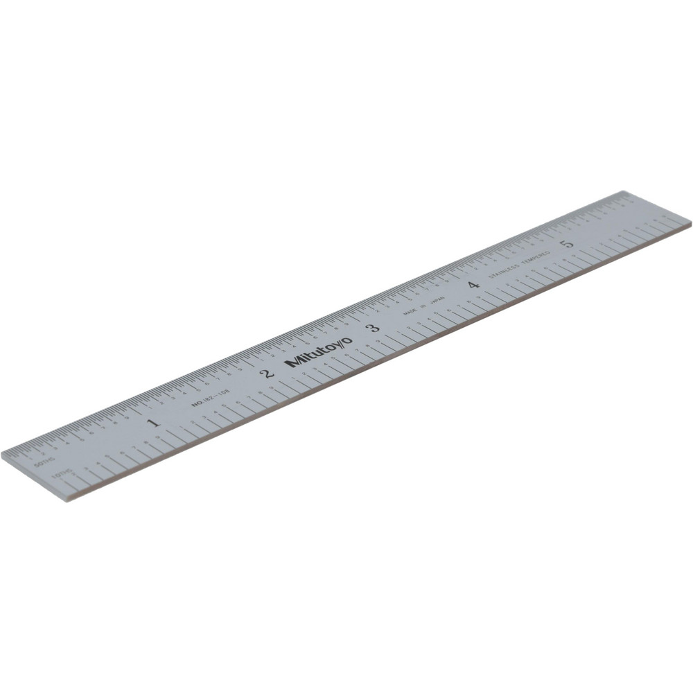Mitutoyo - Steel Rule: 6" OAL, Inch & Metric Graduation, Rigid, 3/4 ...