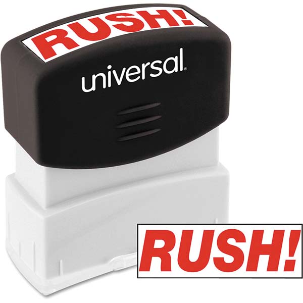 UNIVERSAL - Pre-inked Stock Stamps: Message: RUSH; Material: Plastic ...